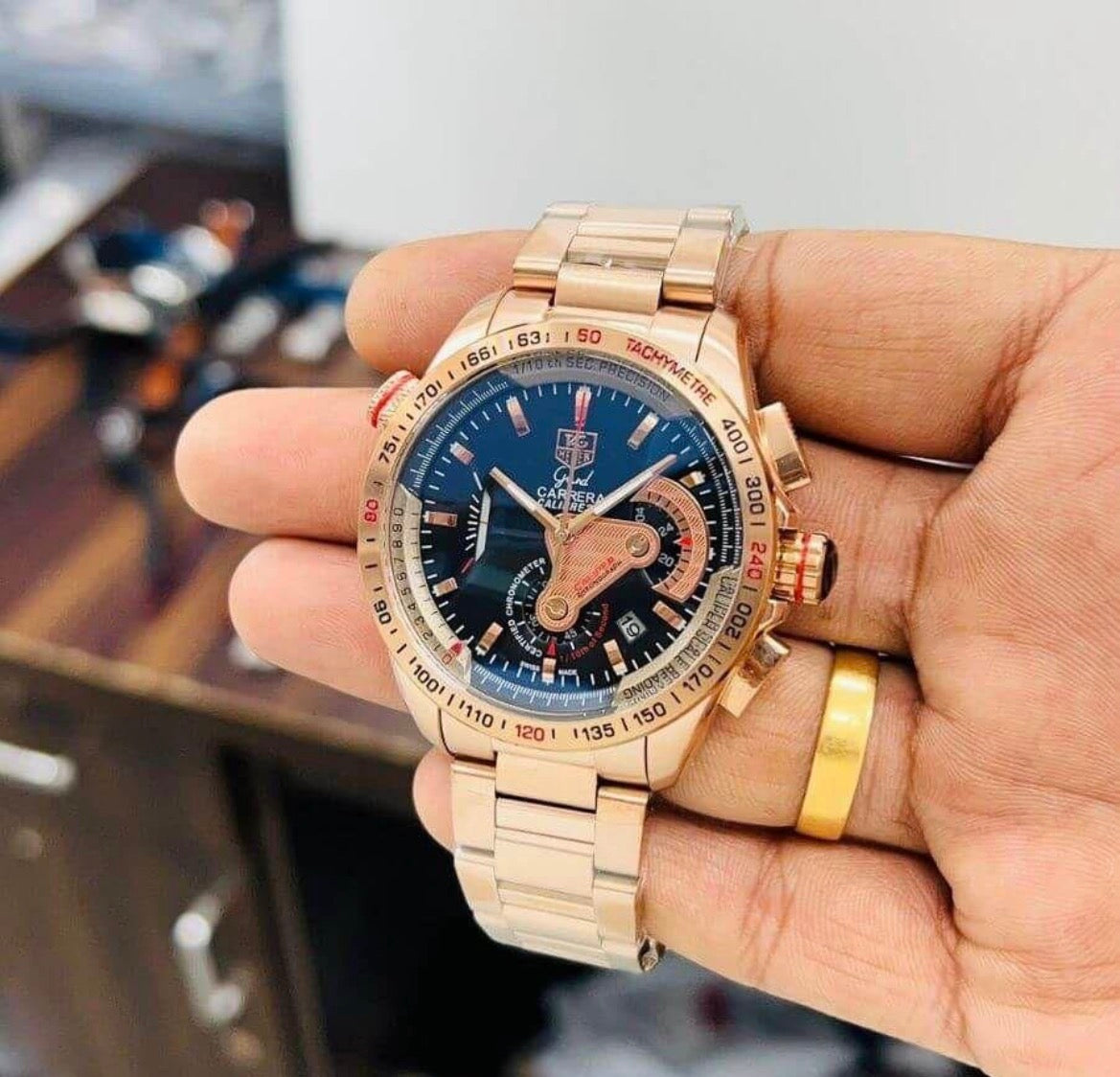 Gat Copper Chain Copper Ring Black Dial Chrono Watch for Men 990009 ...