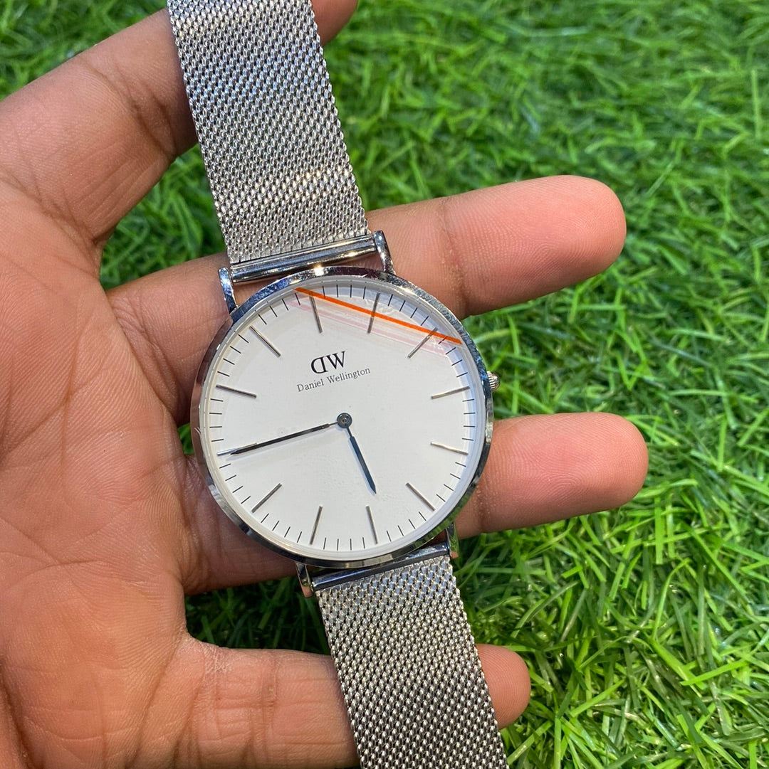 Wd Silver Chain White Dial Slim Formal Casual Watch For Men with Origi ...