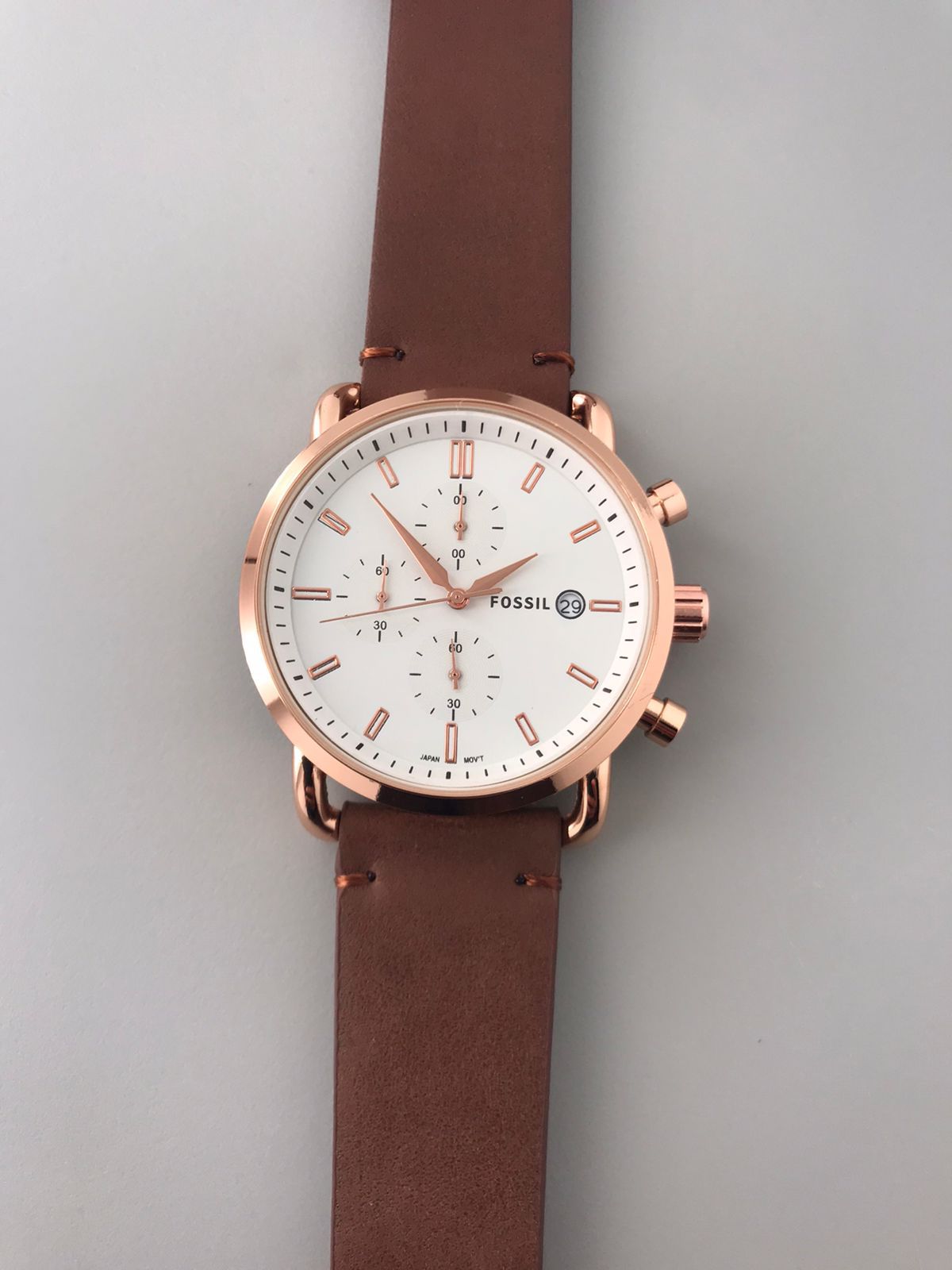 Sof Brown Strap Chronograph Dial Watch For Men – Luxury D'Allure